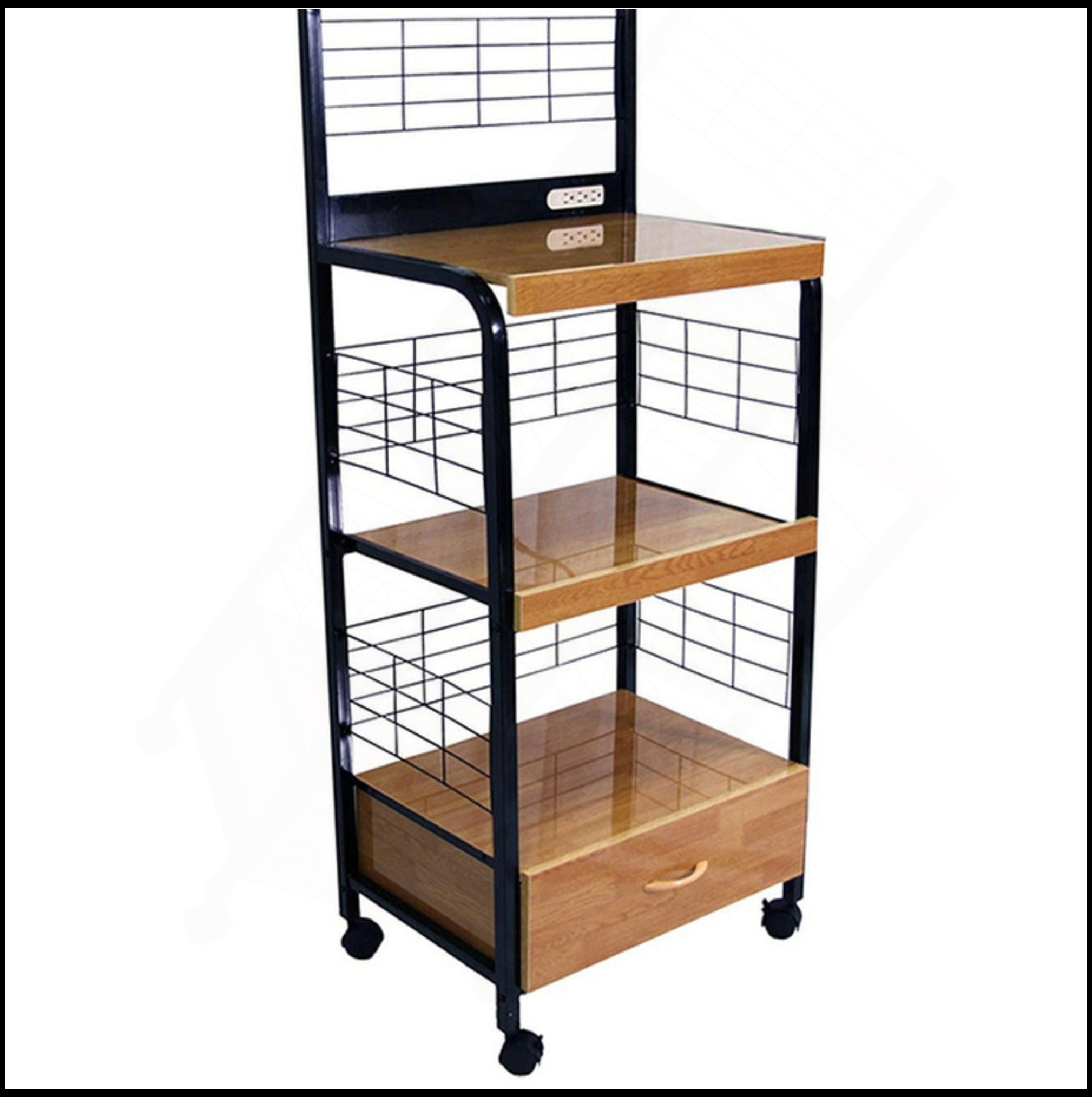 17 Stories 59.5" Tall 3-Tier Microwave Kitchen Cart With Drawer And Outlet | Wayfair